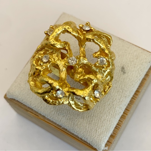 Vintage | Jewelry | Vintage Mcm Abstract Gold Nugget Rhinestone Large ...